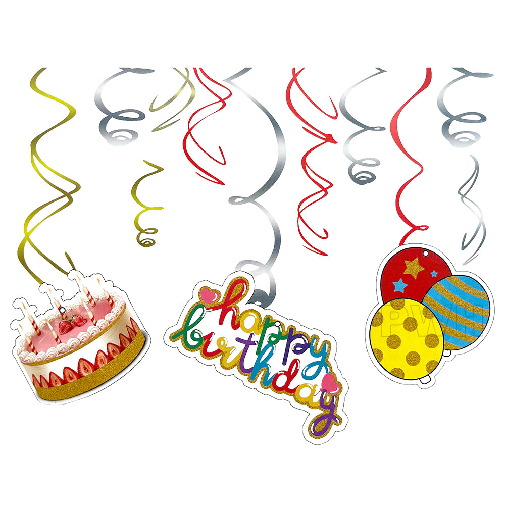 Happy Birthday Hanging Swirls [6 Pcs] | Party Hanging Swirls in Bulk ...