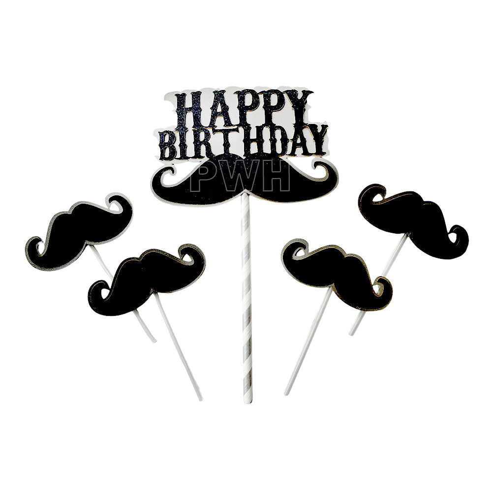 Happy Birthday Mustache Cake Topper – Party Wholesale Hub