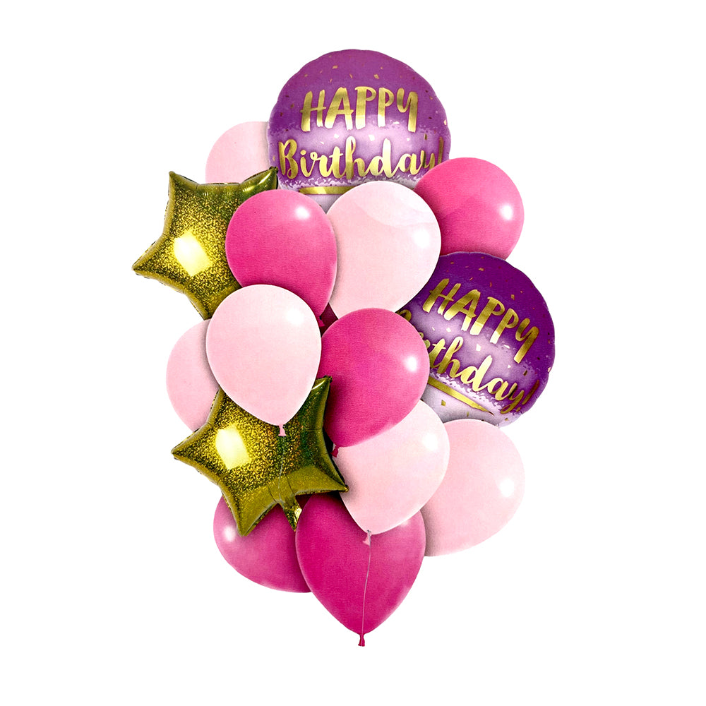 Happy Birthday 16 Pcs Pink Balloons Set | Balloons Bouquet Sets in Bulk ...